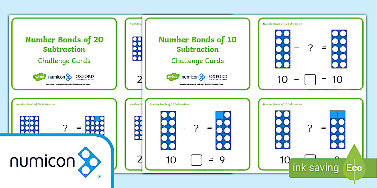 Numicon Shapes Number Bonds Subtraction Challenge Cards